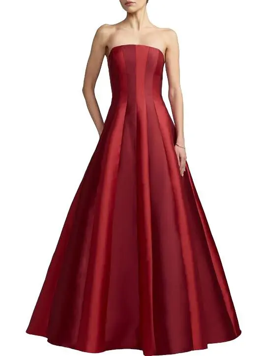 Mac Duggal Strapless Paneled Mikado Ballgown - Wine Multi