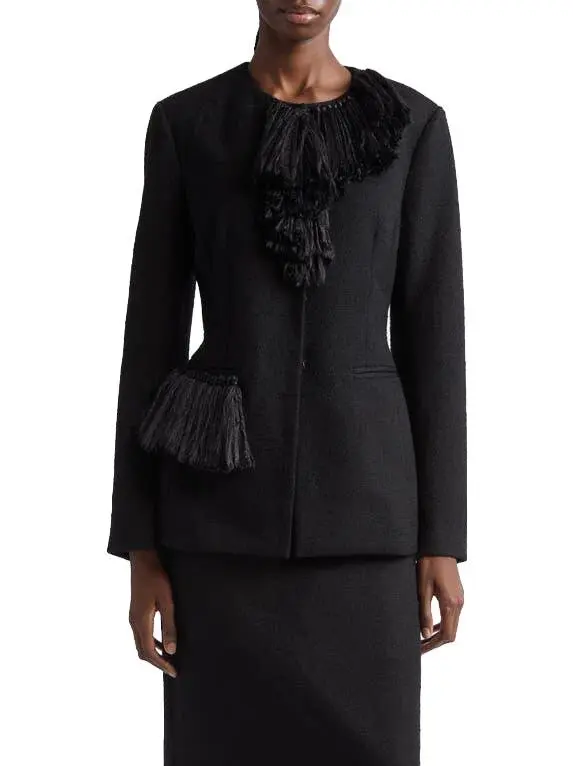 HEIRLOME Matilde Virgin Wool Blend Fringe Jacket - Black