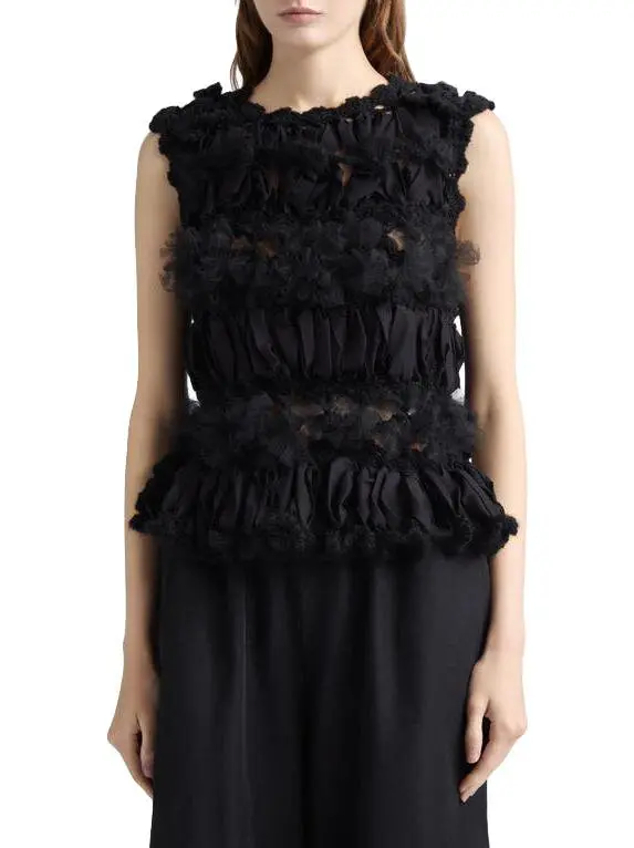 Tao Comme Des Garçons Hairpin Lace Crochet Sleeveless Top - Black