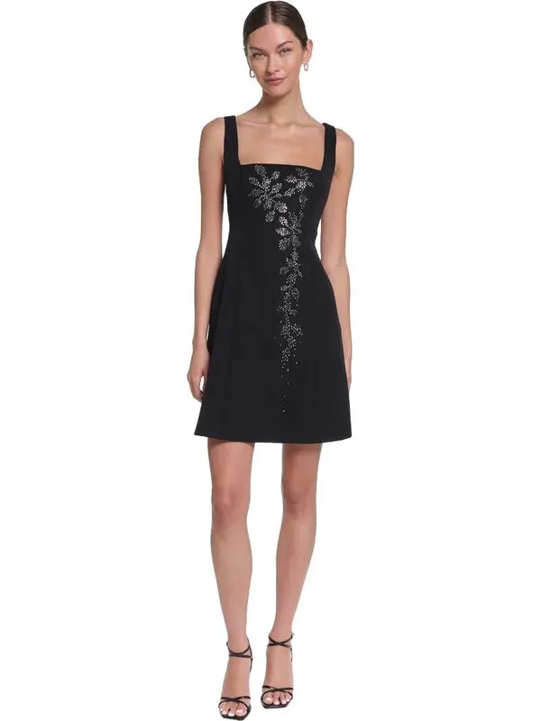 Halston Sleeveless Embellished Crepe Shift Dress - Black