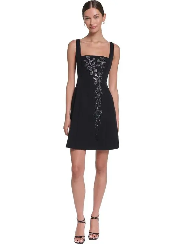 Halston Sleeveless Embellished Crepe Shift Dress - Black