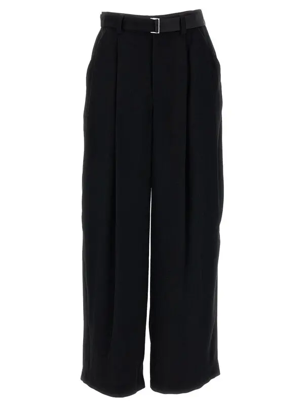 Sacai Pantaloni A Gamba Larga In Satin Crepe Back - Nero