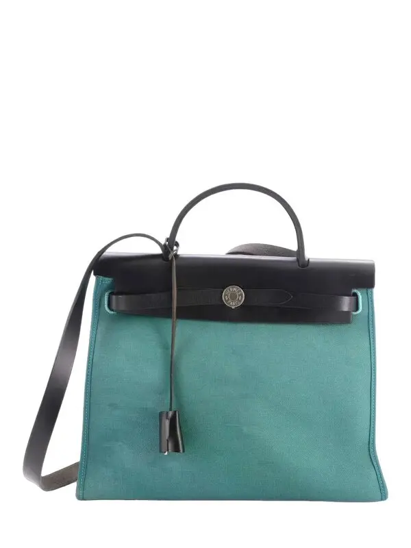 Hermès Herbag Zip Leather And Toile 31 Shoulder Bag - Black