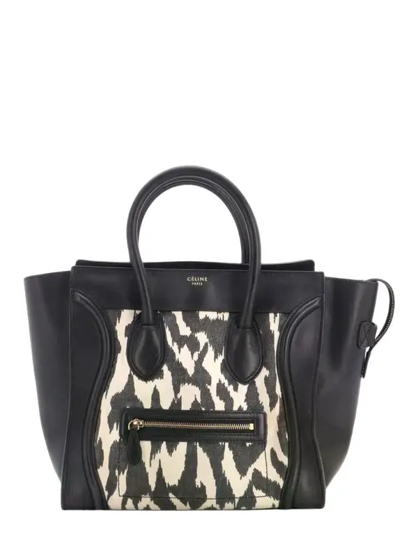 Celine Luggage Bag Printed Canvas And Leather Mini Satchel - Black