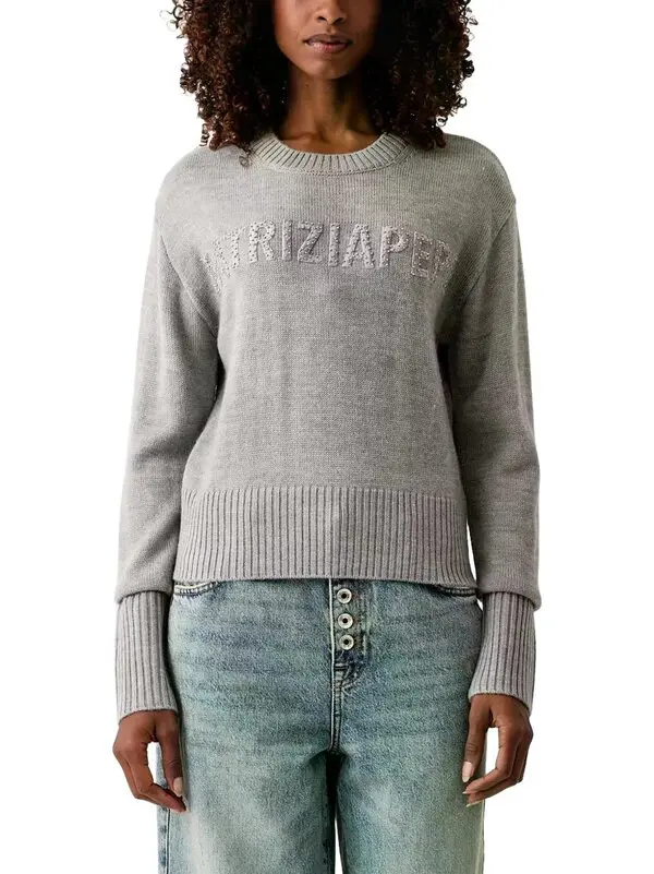Patrizia Pepe Bead-embellished Logo Sweater - Grey