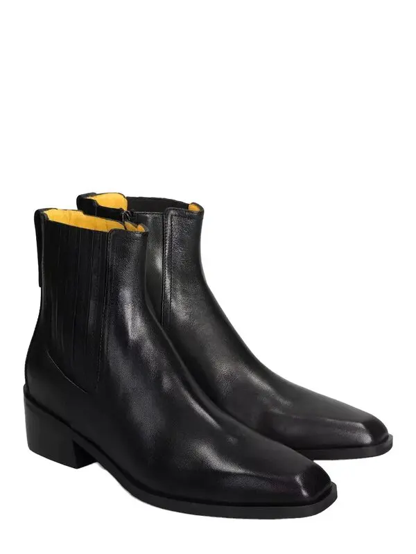 MARA BINI Square-toe Leather Ankle Boots - Black