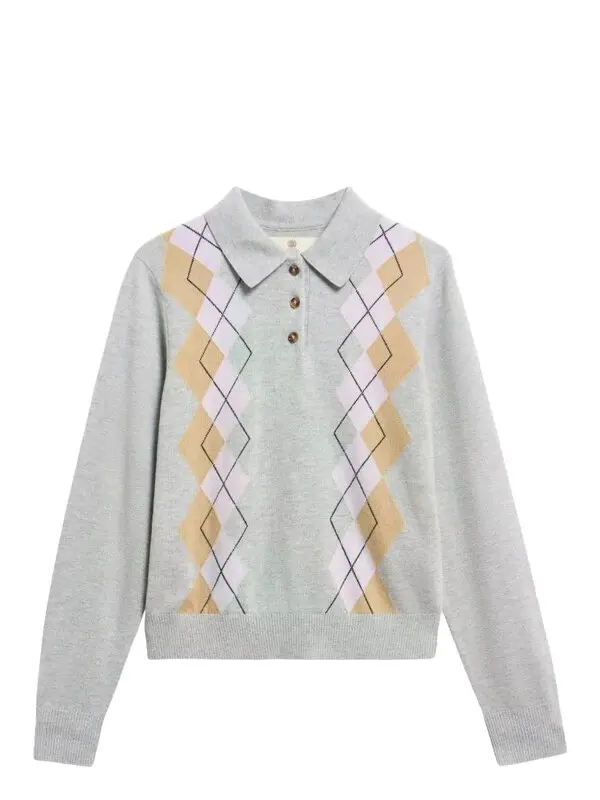 BARBOUR INTERNATIONAL Fawne Argyle Intarsia-knit Polo-collar Sweater - Grey
