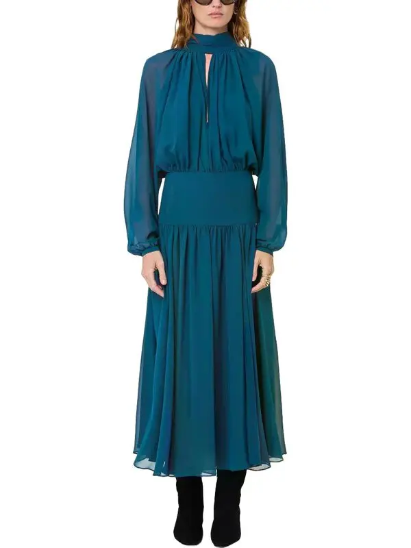 NICHOLAS Gathered-detail Tie-back Midi Dress - Blue