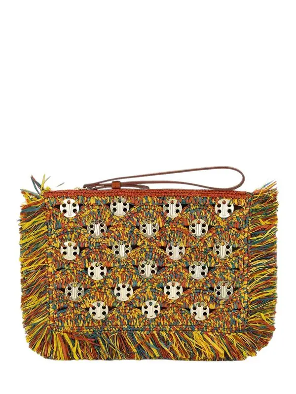 Rabanne Fringe-trimmed Medallion-embellished Clutch Bag - Orange
