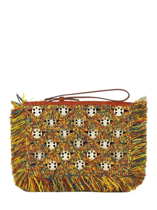 Rabanne Fringe-trimmed Medallion-embellished Clutch Bag - Orange