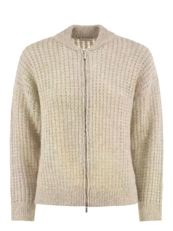 Peserico Waffle-knit Sequin-embellished Cardigan - Neutrals