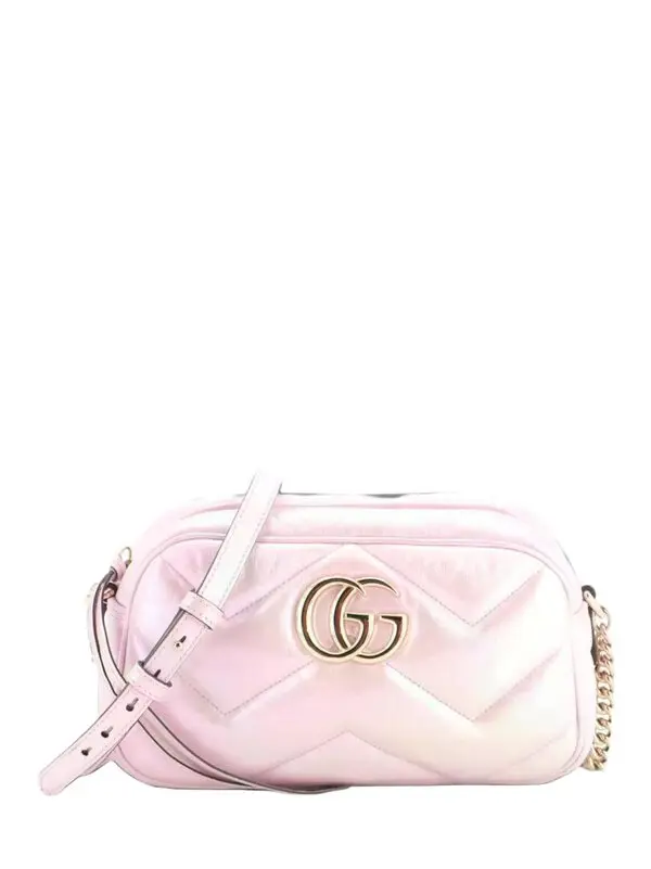 Gucci Gg Marmont Chevron Iridescent Leather Small Shoulder Bag - Pink