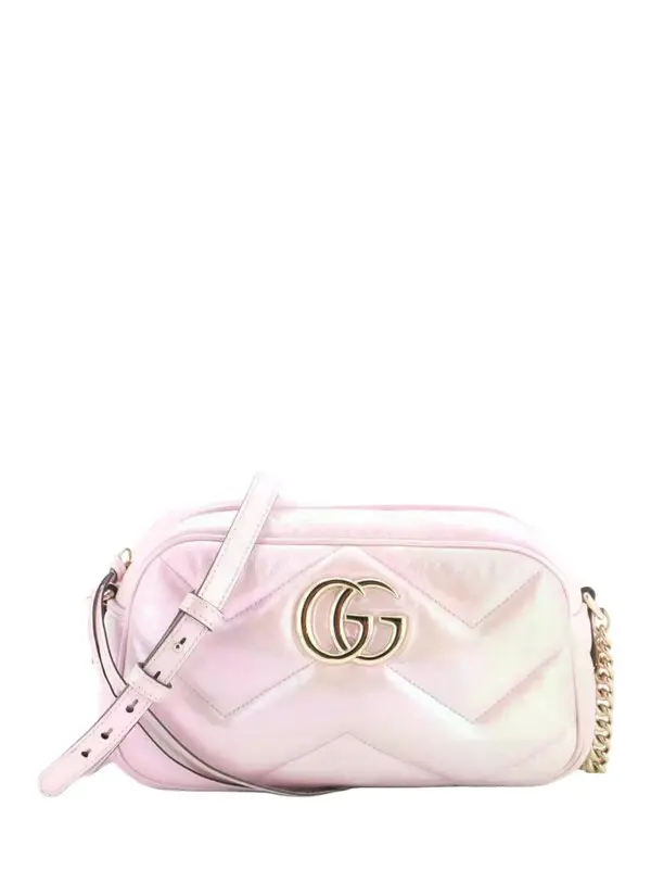 Gucci Gg Marmont Chevron Iridescent Leather Small Shoulder Bag - Pink