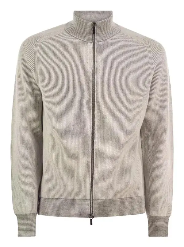 Peserico Ribbed Zip-up Wool Cardigan - Grey
