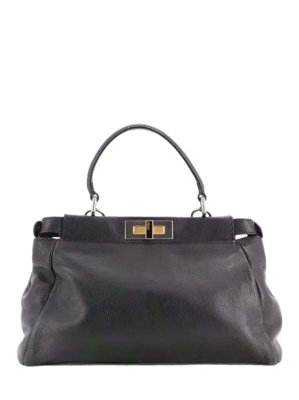 Fendi Peekaboo Bag Soft Leather Regular Shoulder Bag - Black
