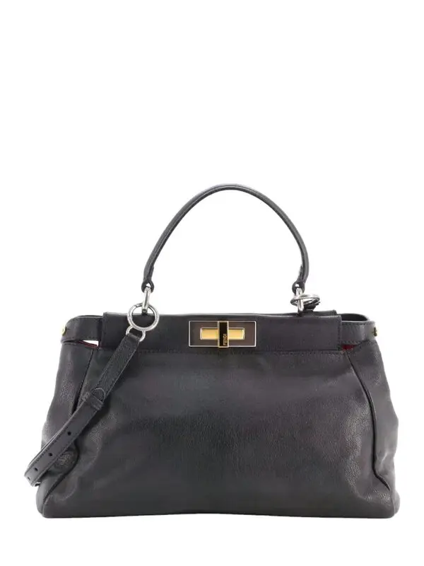 Fendi Peekaboo Bag Soft Leather Regular Shoulder Bag - Black