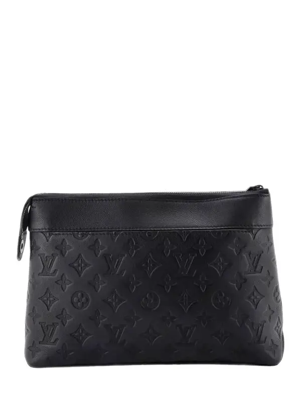 LOUIS VUITTON Pochette Voyage Souple Monogram Shadow Leather Clutch Bag - Black