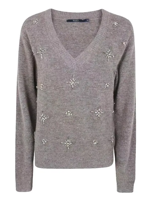 Seventy Crystal-embellished V-neck Sweater - Neutrals