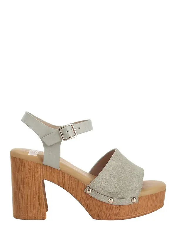 RAG & CO Daniela Genuine Suede Leather High Block Sandals In Beige By - Grey