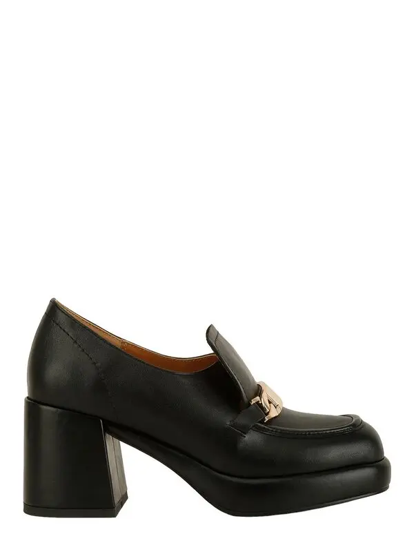 RAG & CO Morgan Metallic Embellishment Leather Platform Loafers In By - Black