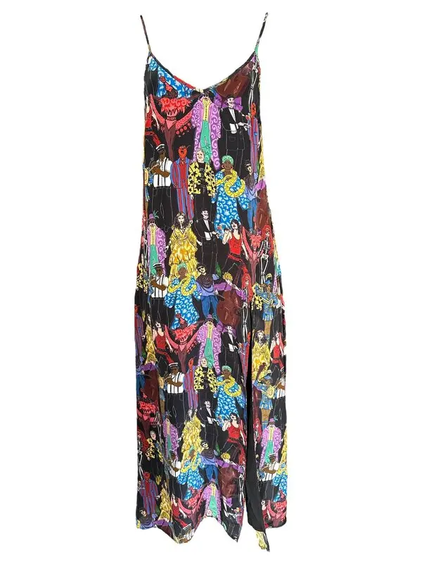 ANY OLD IRON Black / Red Multicolor Nola Heroes Long Dress - Black/red