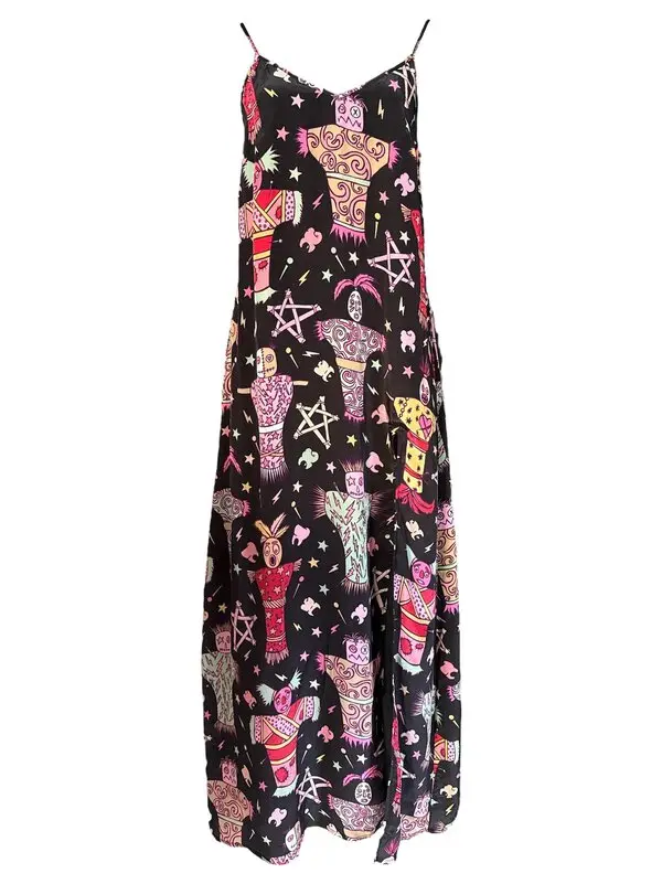 ANY OLD IRON Black / Pink Multicolor Voodoo Long Dress - Black/pink