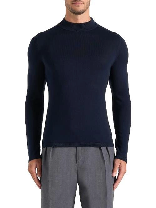 Manière De Voir Kw003 Fitted High Neck Wool Jumper - Navy