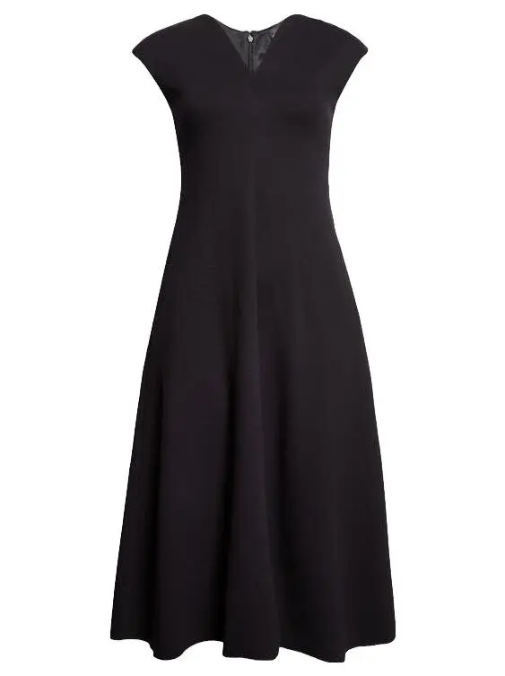 Emporio Armani Punto Milano V-neck Midi Dress - Solid Black