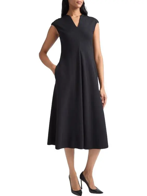 Emporio Armani Punto Milano V-neck Midi Dress - Solid Black