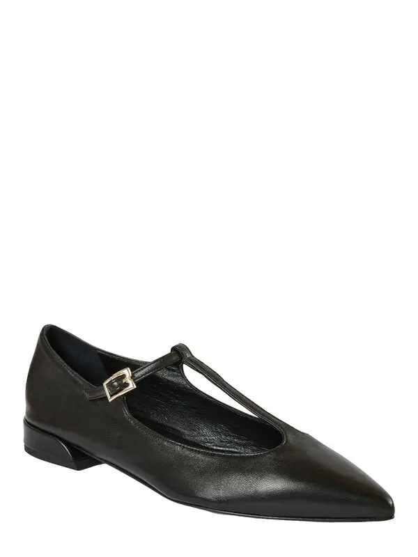 Bruno Magli Jianna Leather T-strap Mary Jane Flat - Black