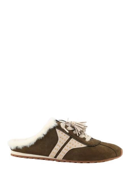 SHU SHOP Patsy Faux Fur Lined Sneaker Mule - Green Suede