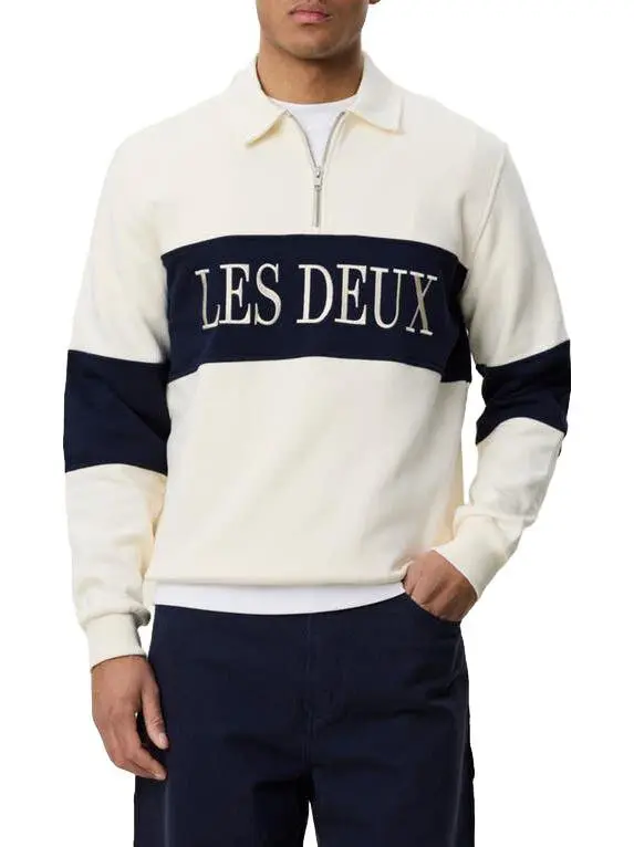 LES DEUX Zipper Rugby Graphic Pullover - Ivory
