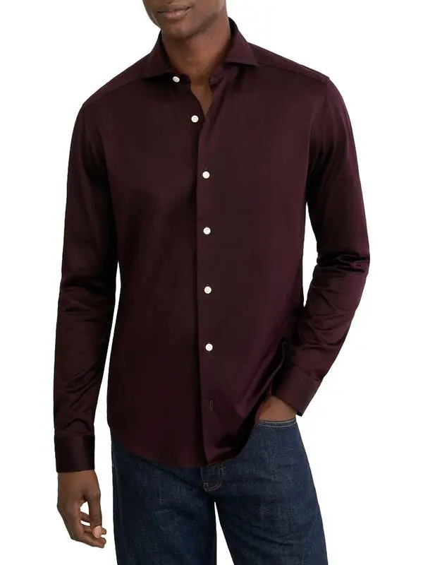 Eton Slim Fit Filo Di Scozia Cotton Jacquard Shirt - Medium Red
