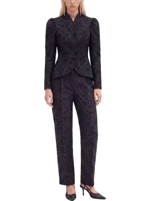 NOCTURNE Jacquard High Waist Carrot Trousers - Black