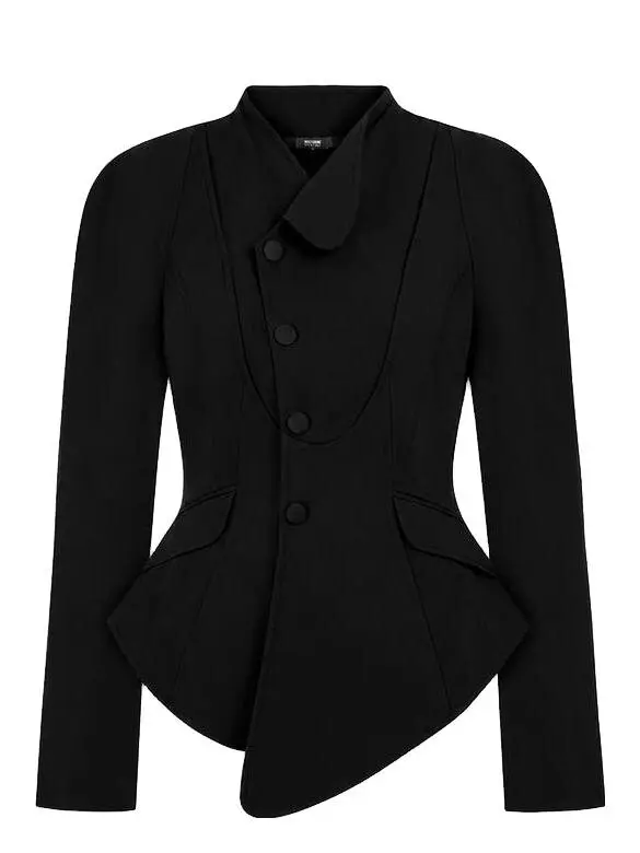 NOCTURNE Double Breasted Stand Collar Jacket - Black