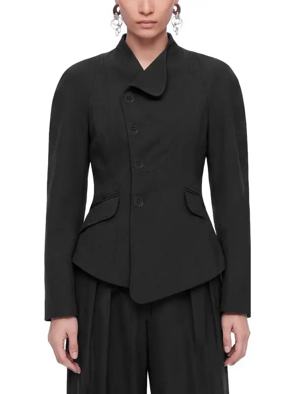 NOCTURNE Double Breasted Stand Collar Jacket - Black
