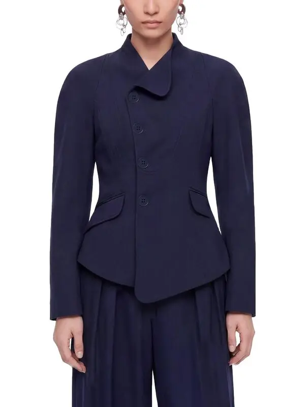 NOCTURNE Double Breasted Stand Collar Jacket - Navy