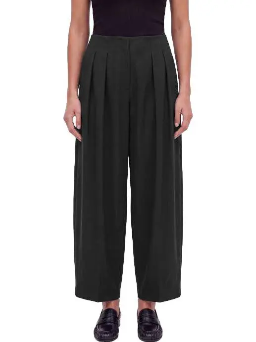 NOCTURNE Double Pleat Belted Trousers - Black
