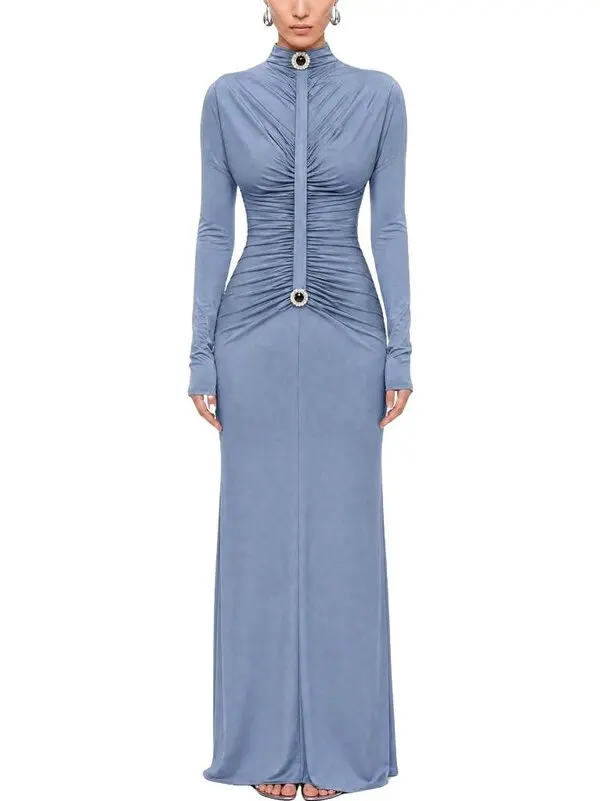 NOCTURNE Stone Detail Draped Maxi Dress - Indigo