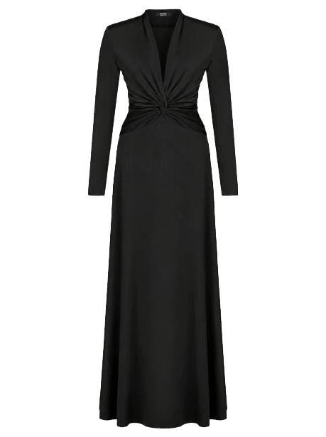 NOCTURNE Draped V Neck Maxi Dress - Black