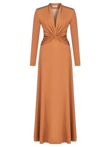 NOCTURNE Draped V Neck Maxi Dress - Brick