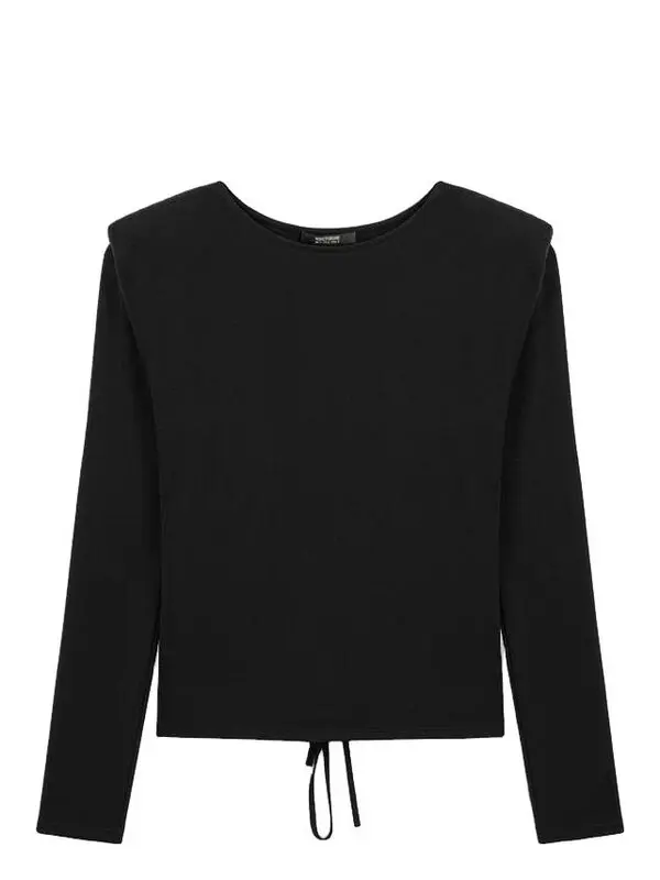 NOCTURNE Eyelet Lace Up Blouse - Black