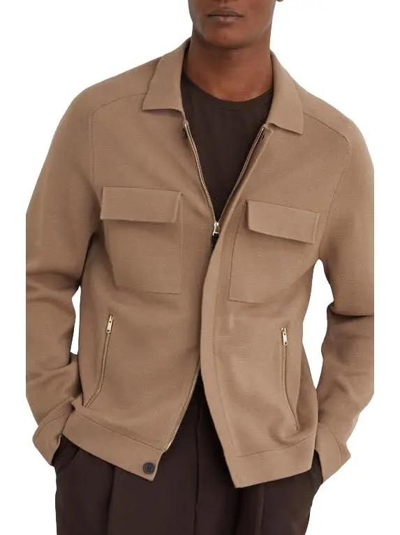 REISS Fleetwood Knitted Jacket - Camel Brown