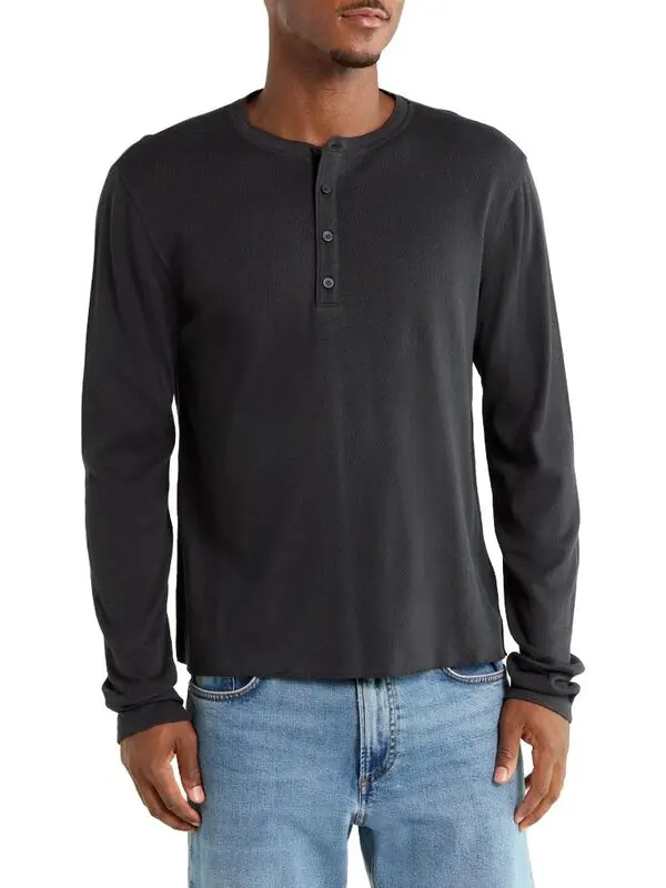 Rag & Bone Textured Knit Long Sleeve Henley - Black