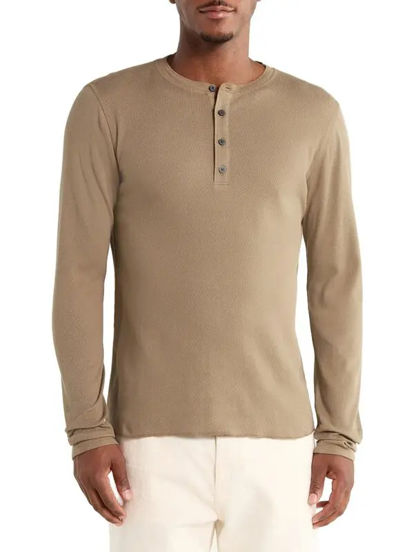 Rag & Bone Textured Knit Long Sleeve Henley - Cocoa