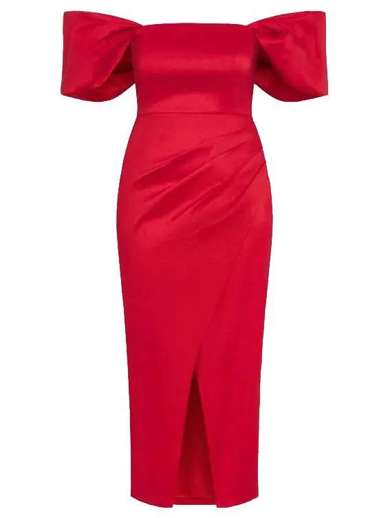 City Chic Elyse Off The Shoulder Dress - Tango Red