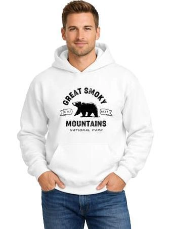 SIMPLY SAGE MARKET Vintage Great Smoky Mountains National Park Graphic Hoodie - White