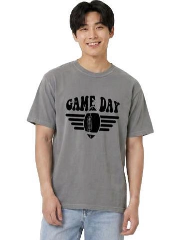 SIMPLY SAGE MARKET Football Game Day Stripes Garment Dyed Graphic T-shirt - Grey