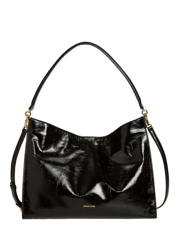 Veronica Beard Vida Crinkle Leather Hobo Bag - Black