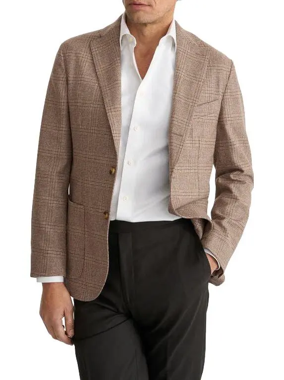 Eton Lana Tech Check Flannel Sport Coat - Light Beige
